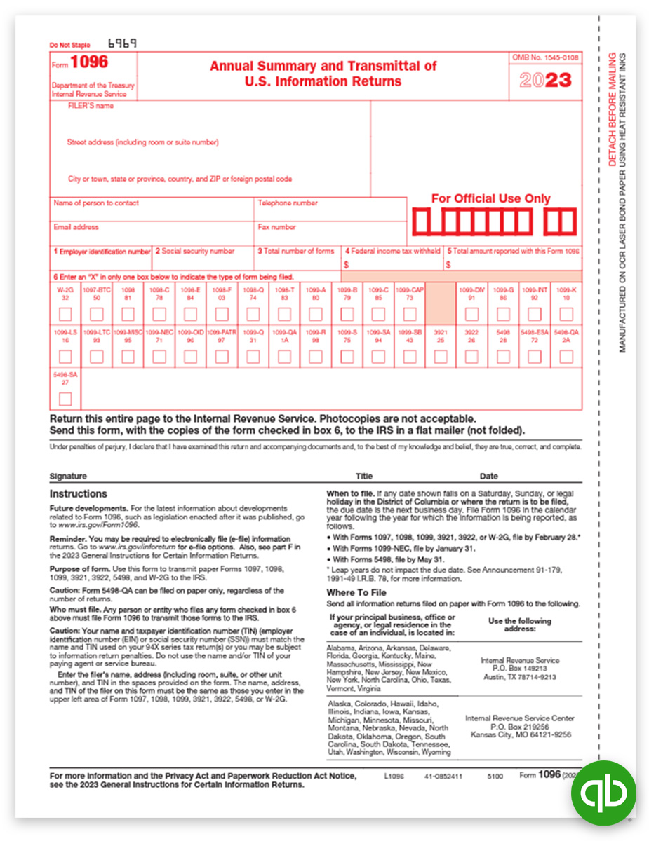 QuickBooks 1096 Forms Summary & Transmittal - DiscountTaxForms