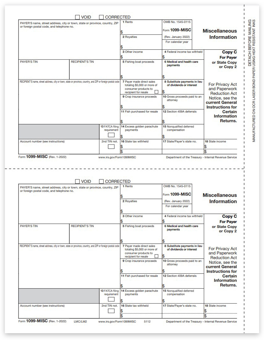 1099-NEC Forms, Copy C-2 for Payer, State, Local - DiscountTaxForms