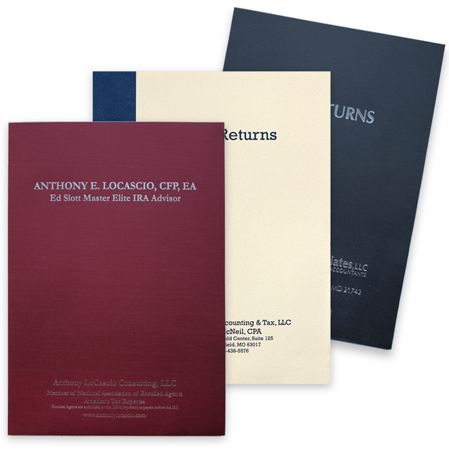 Custom Tax Folders, Logos Imprint or Foil Stamp - DiscountTaxForms.com